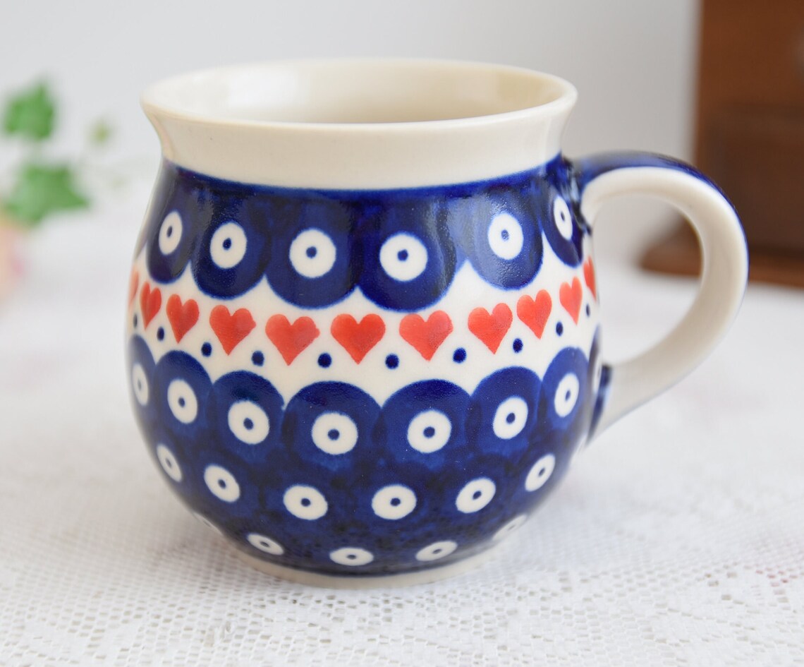 13 Oz Coffee Cauldron Mug With Hearts Polish Pottery Handmade ...