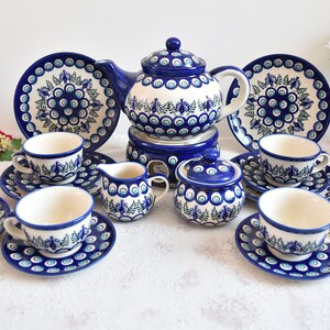 Made in Poland Stoneware Tea Set Boleslawiec, Handmade Stoneware ...
