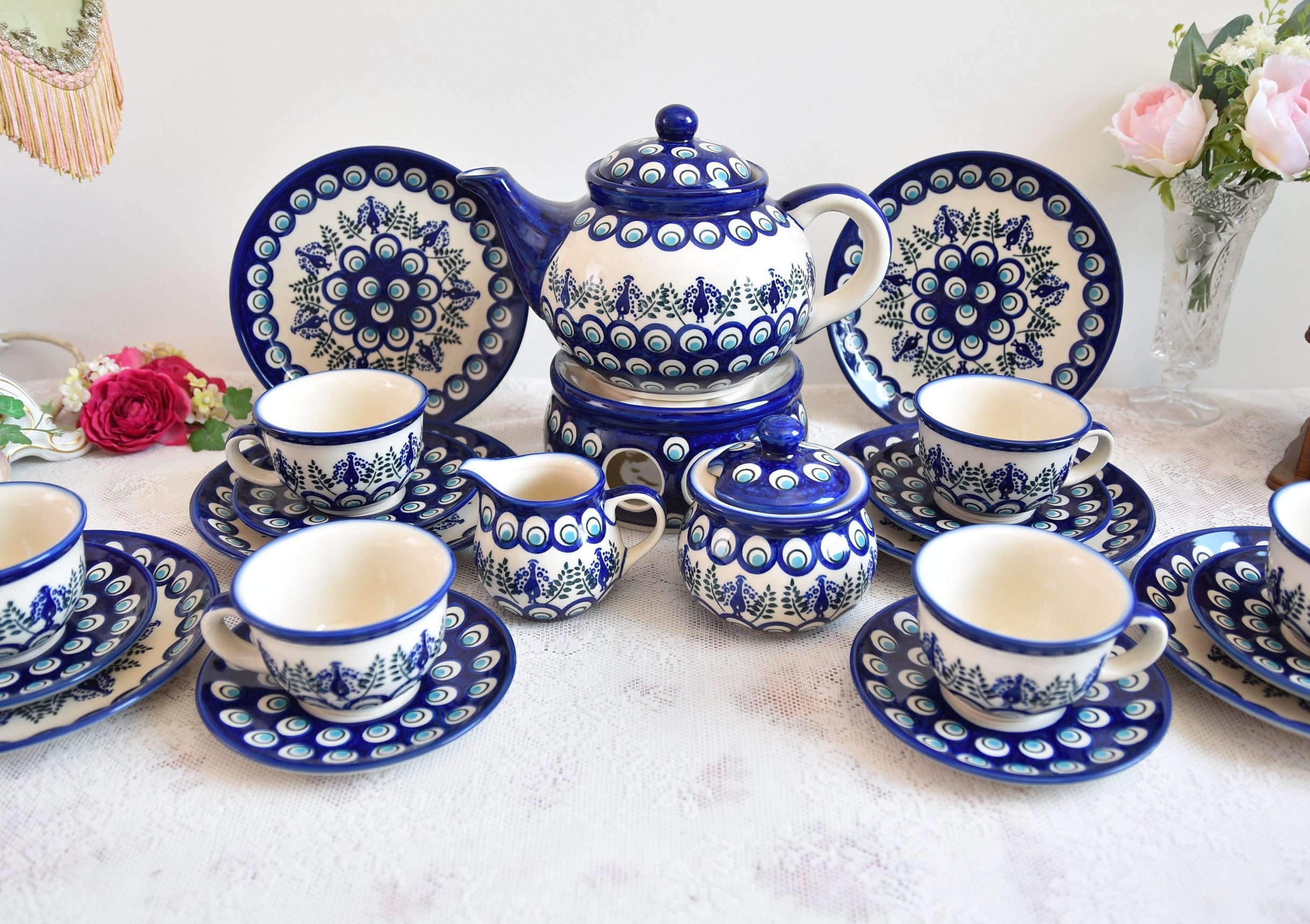 Made in Poland Stoneware Tea Set Boleslawiec, Handmade Stoneware ...