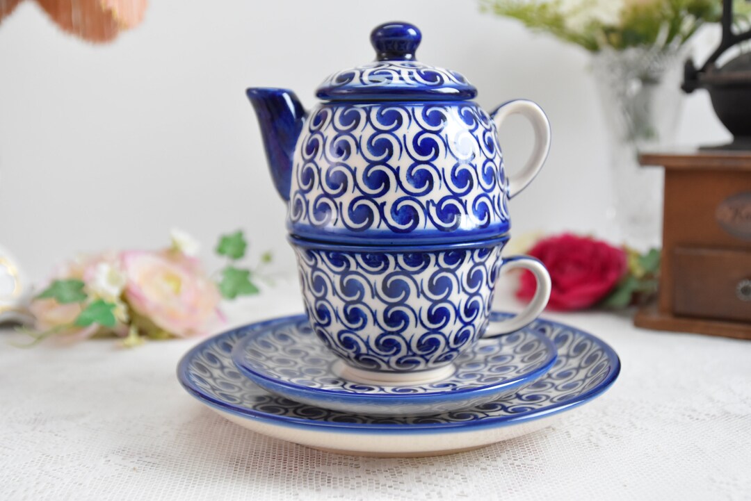 Handmade Kettle and Mug Set Polish Pottery With Hand Painted ...