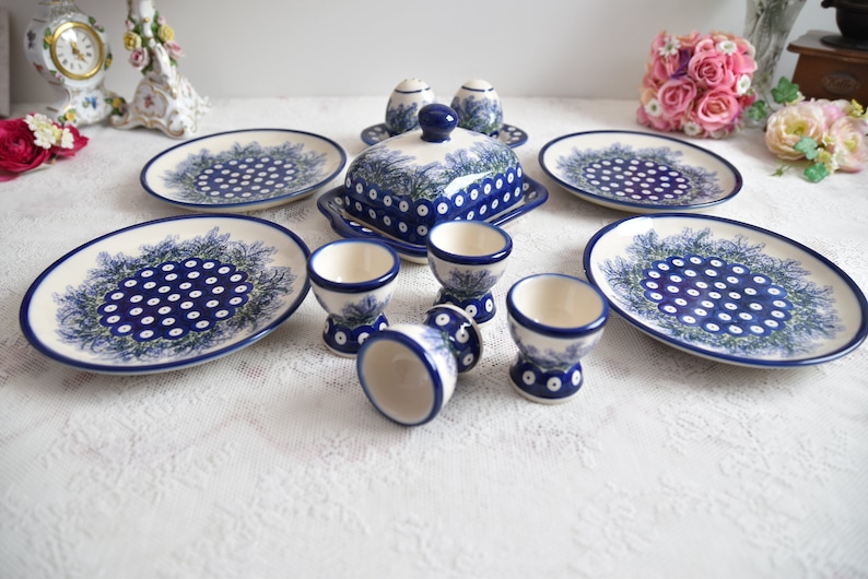 Ceramic Breakfast Set Handmade, Boleslawiec Pottery Dinnerware Set ...