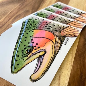 Rainbow Trout Fish Art Print 5x7 - Etsy