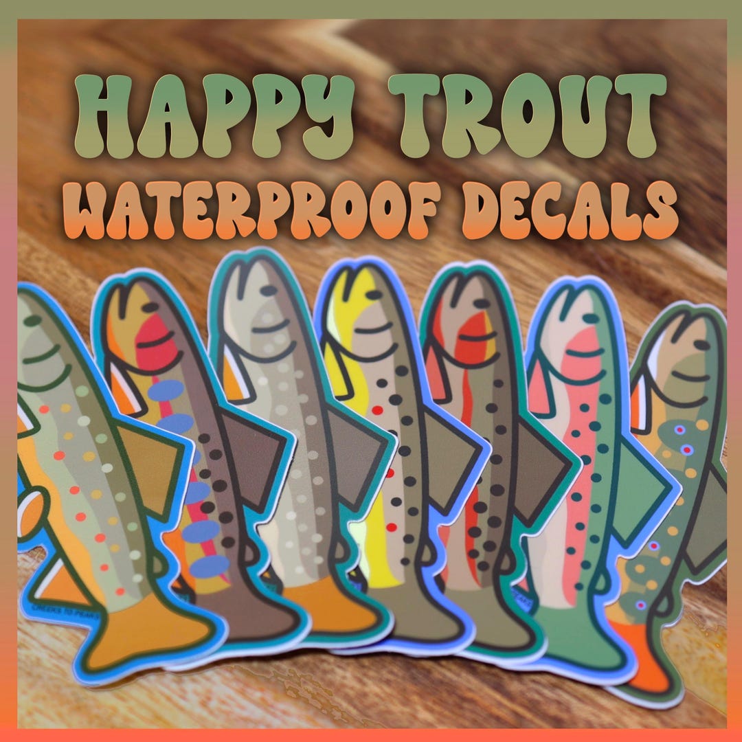 Happy Trout Waterproof Stickers: Rainbow Trout - Brown Trout - Brook ...