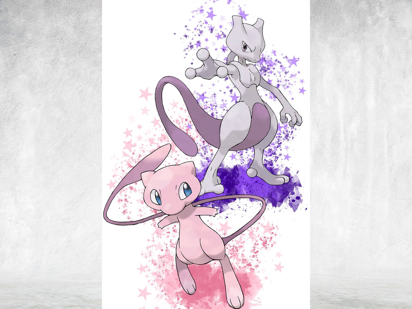 Mew Mewtwo Evolution Pokemon Poster Print Fan Art Pokemon | Etsy