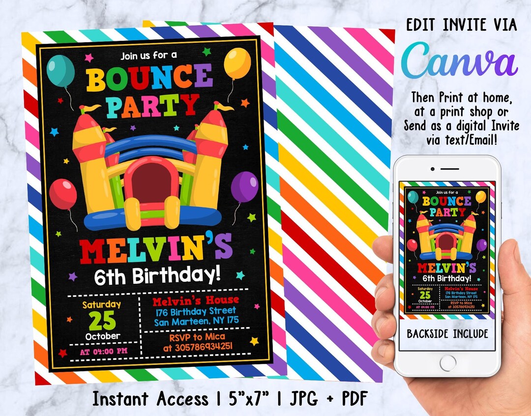 Editable Bounce Invitation Bounce Birthday Invitation Bounce - Etsy