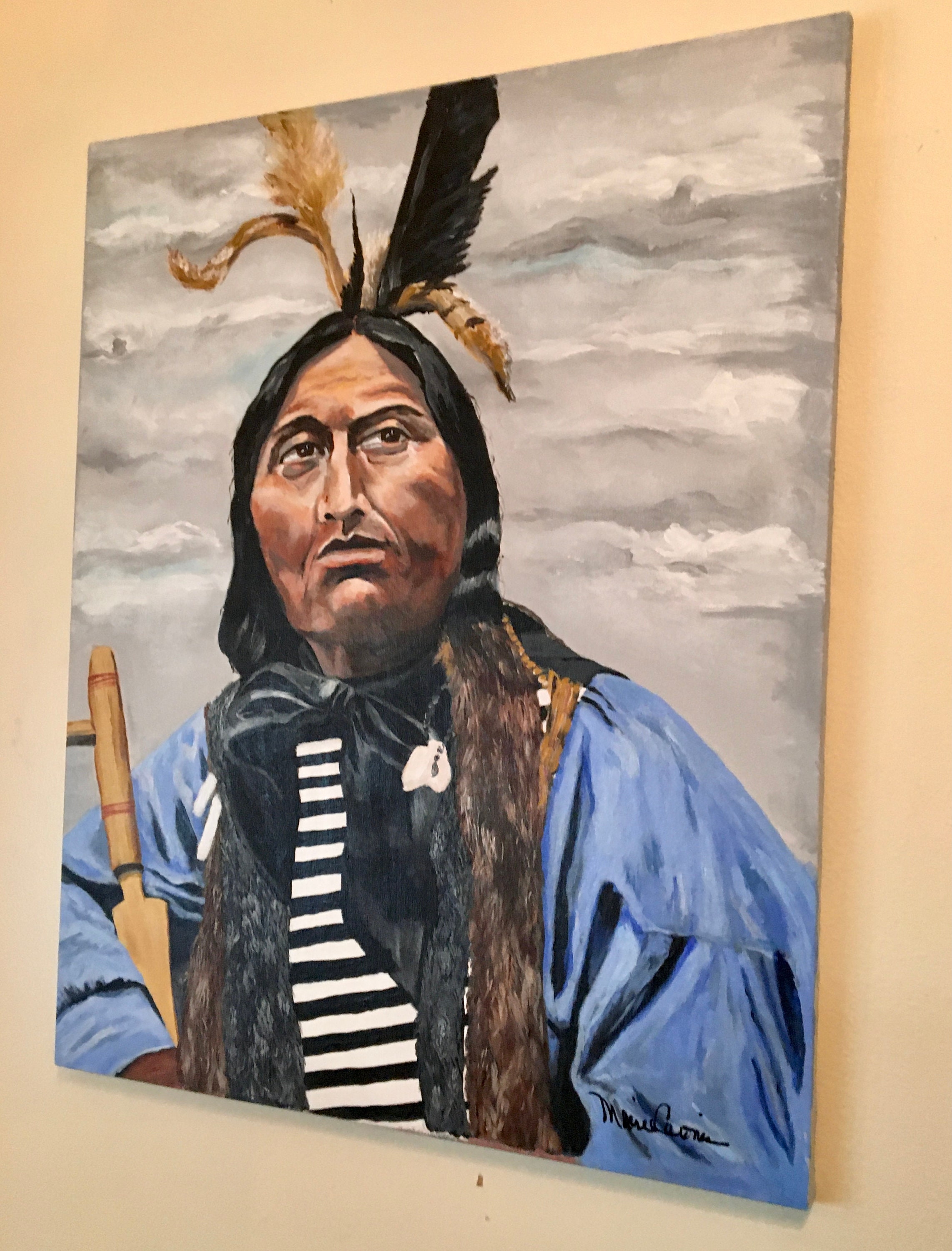Native American Indian Bold Portrait Painting Acrylic on Canvas Wall ...