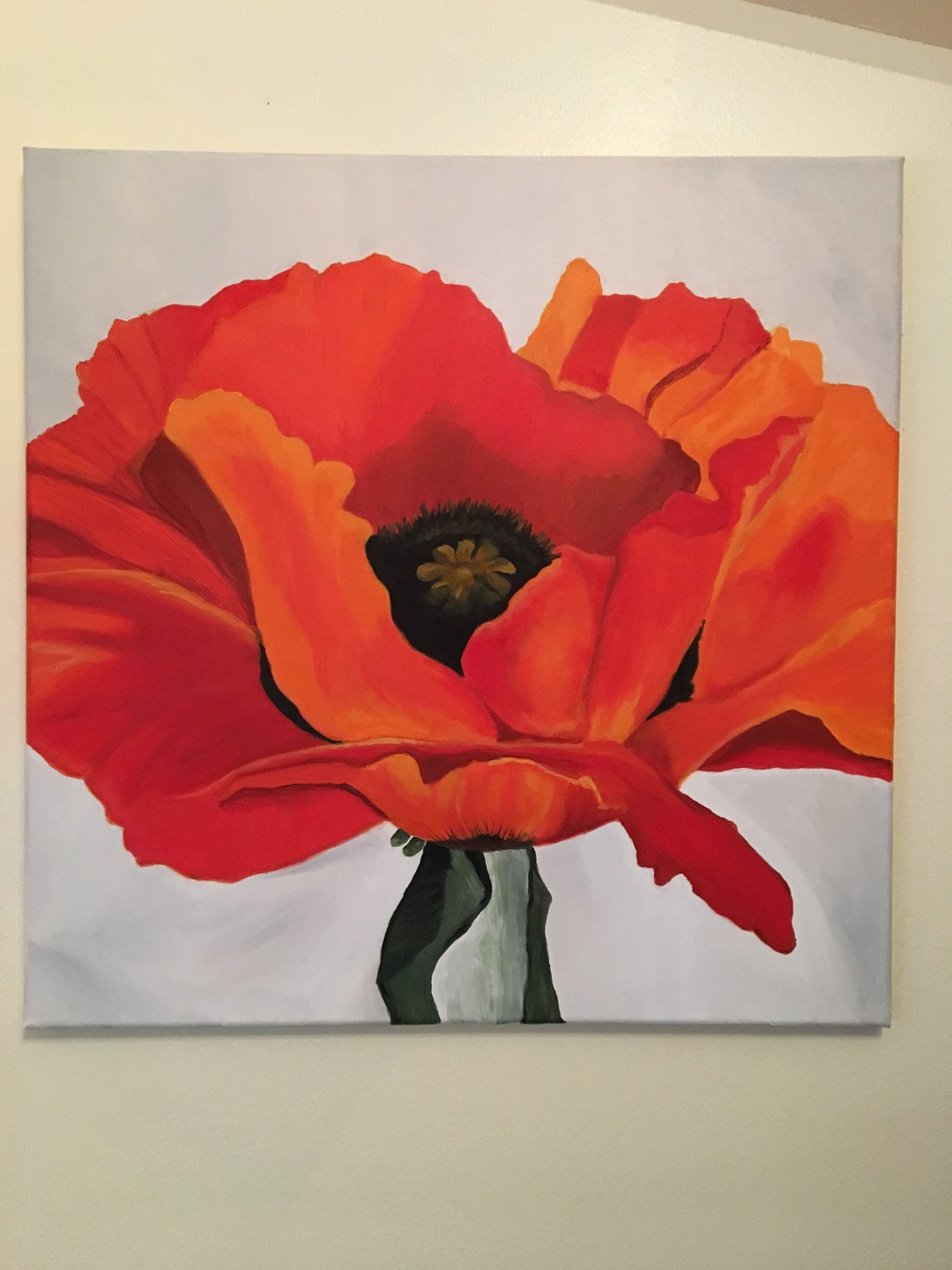 Poppy Red Flower Inspired by Georgia O'keefe 24x24 Oil on Stretch ...