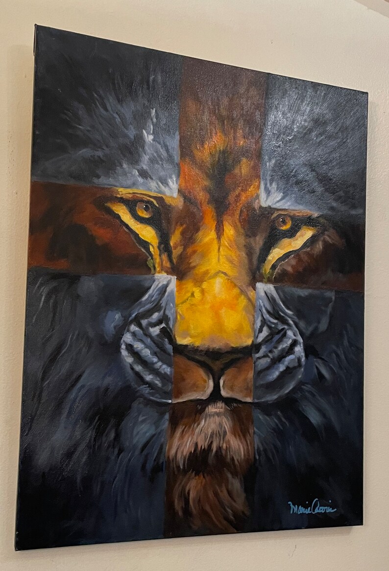 Jesus and Lion of Judah Christ Religious Spiritual Christian Church Oil ...
