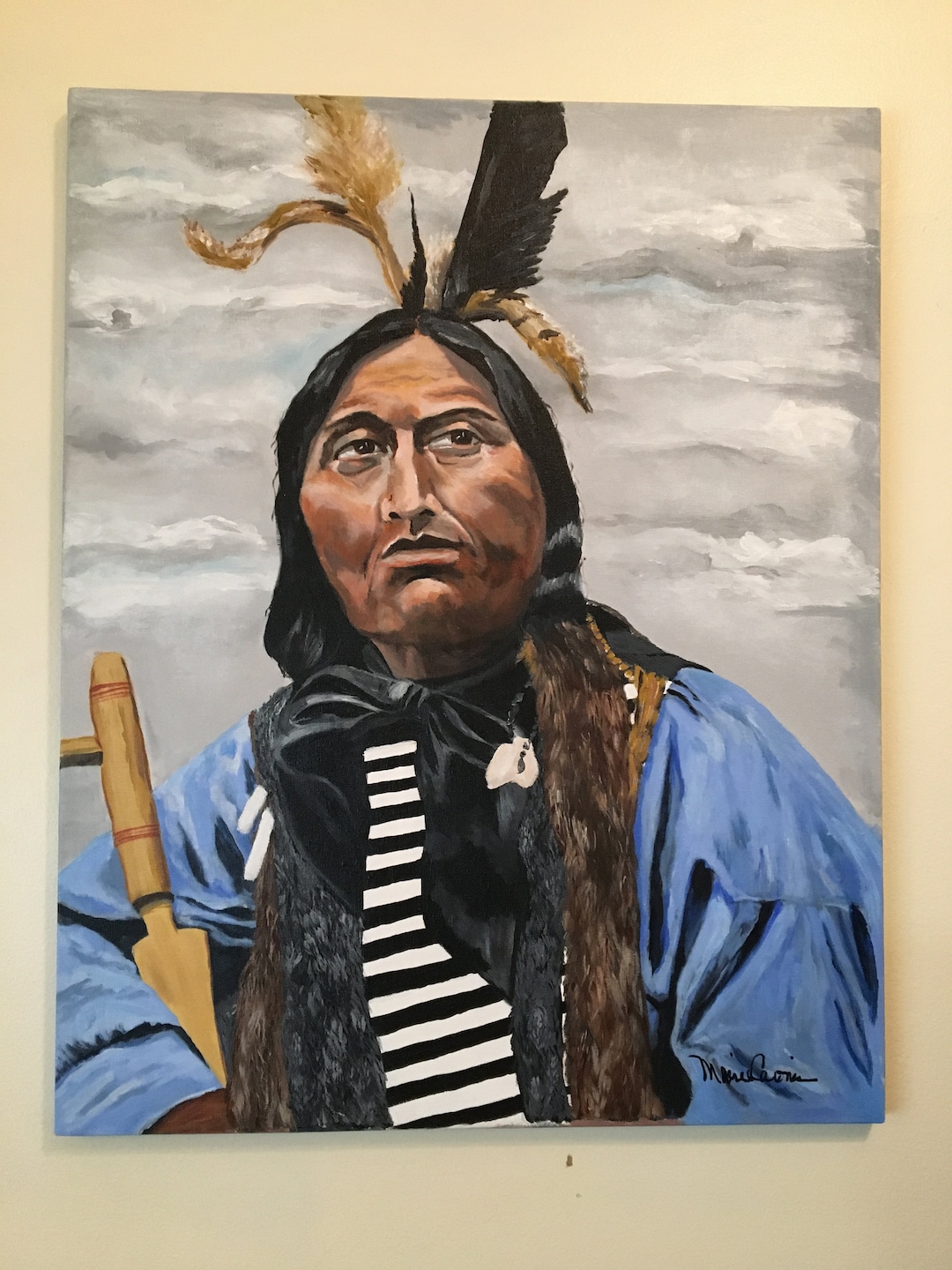 Native American Indian Bold Portrait Painting Acrylic on Canvas Wall ...