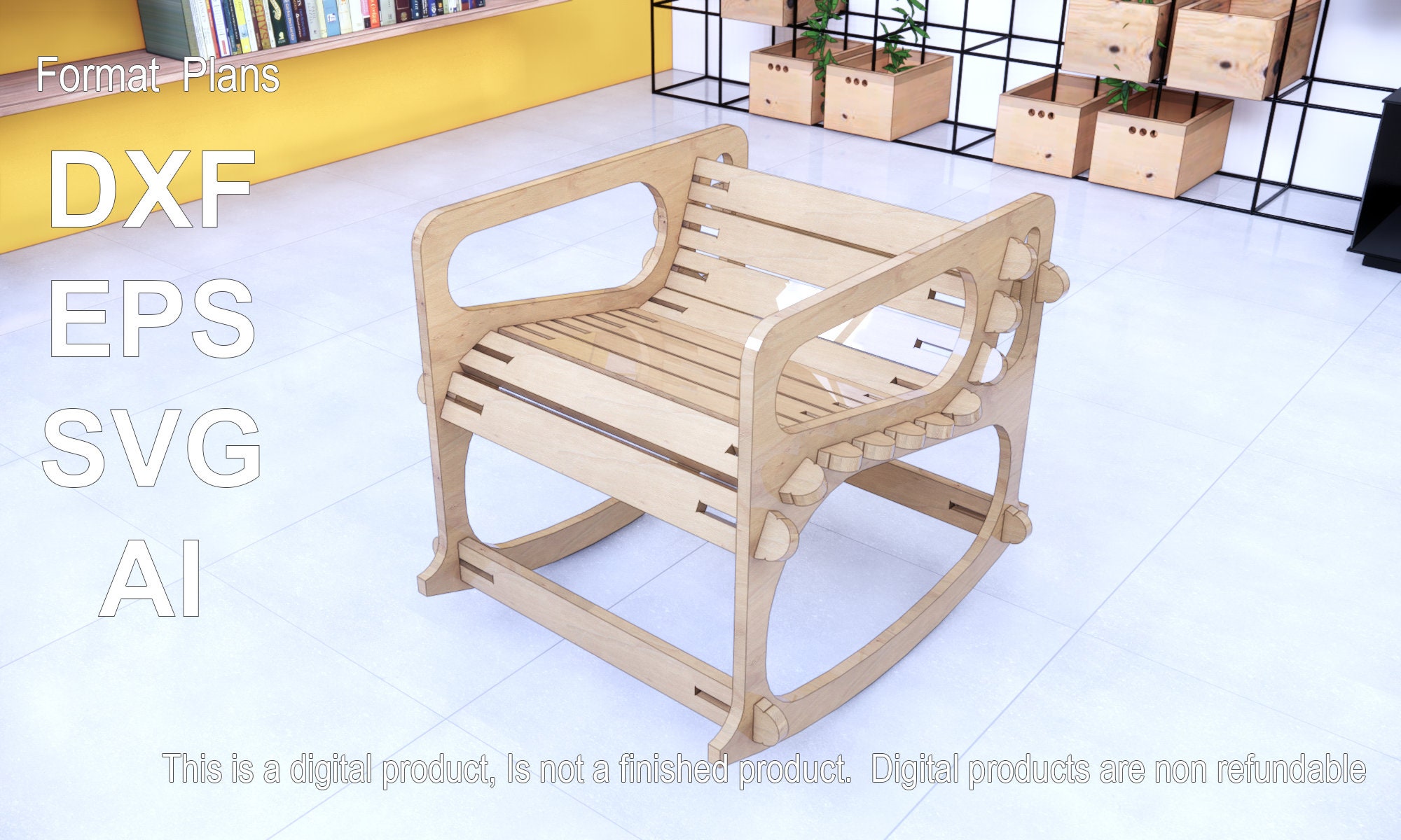 Laser Cut Wooden Rocking Chair DXF File, Chair Cnc Pla Ns, Laser ...