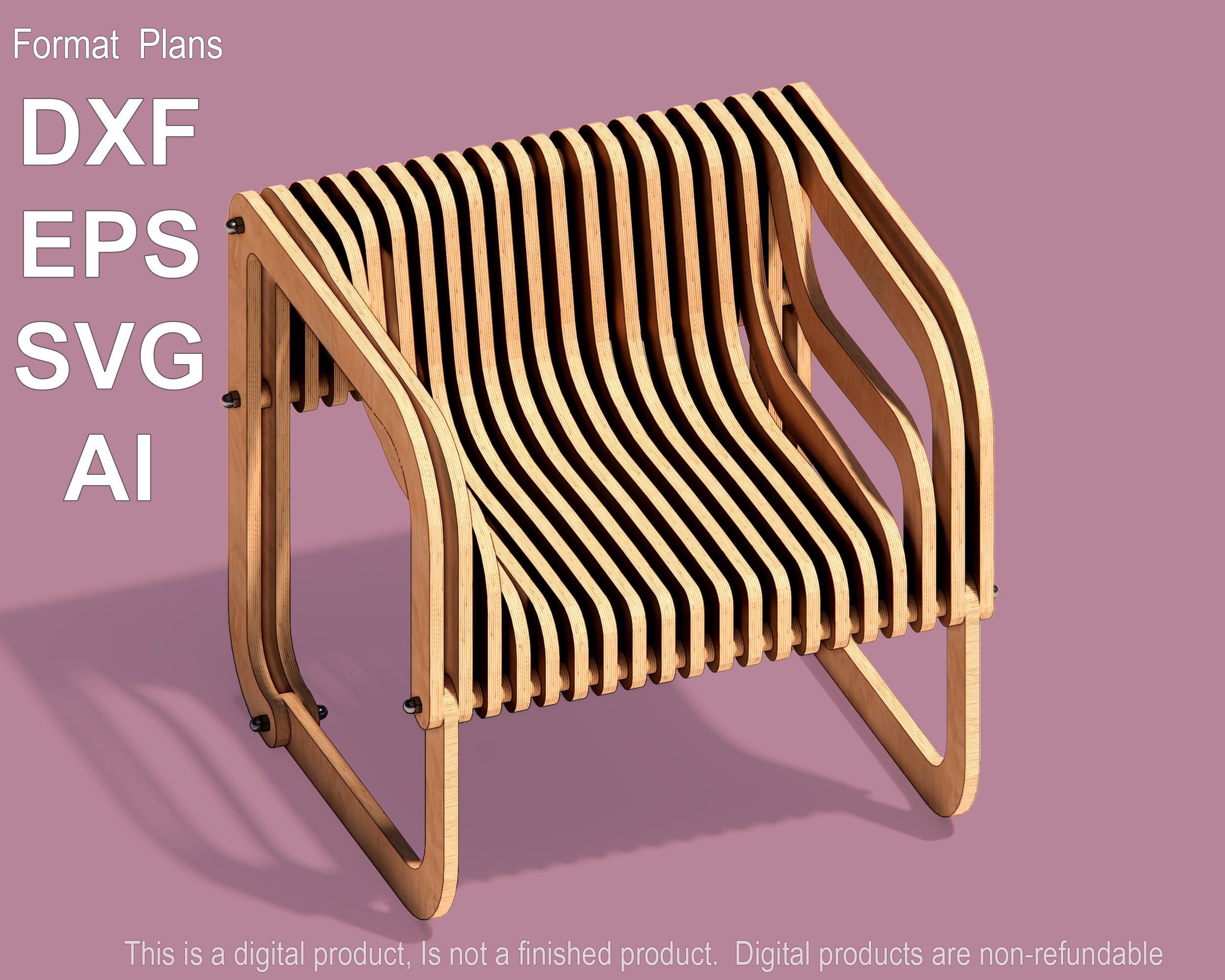 Parametric Chair Dxf File For Cnc Cut Plywood Chair Custom Furniture Etsy