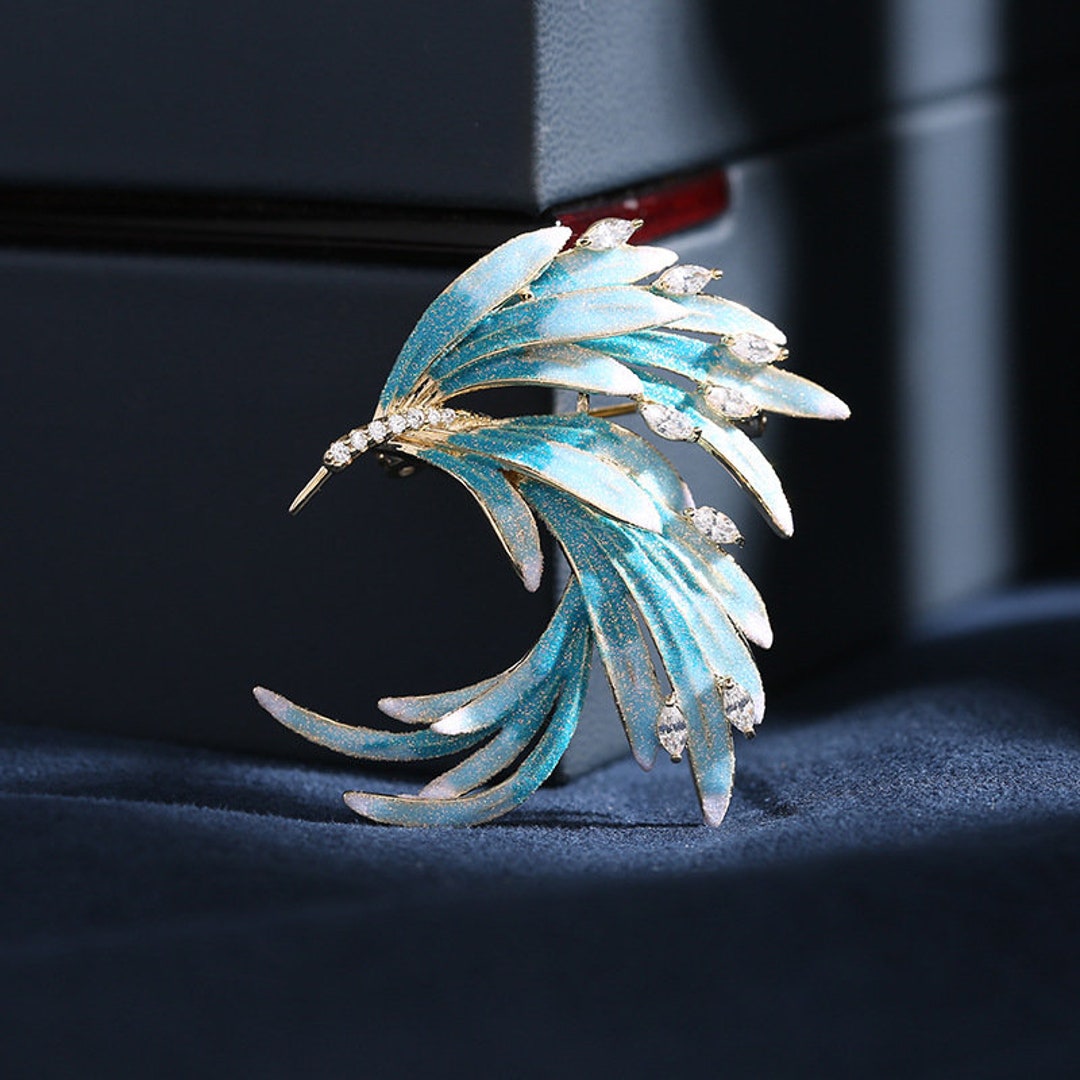 Phoenix Feather Luxury Brooch Bird Feather Pin 18K Gold Plated Dainty ...