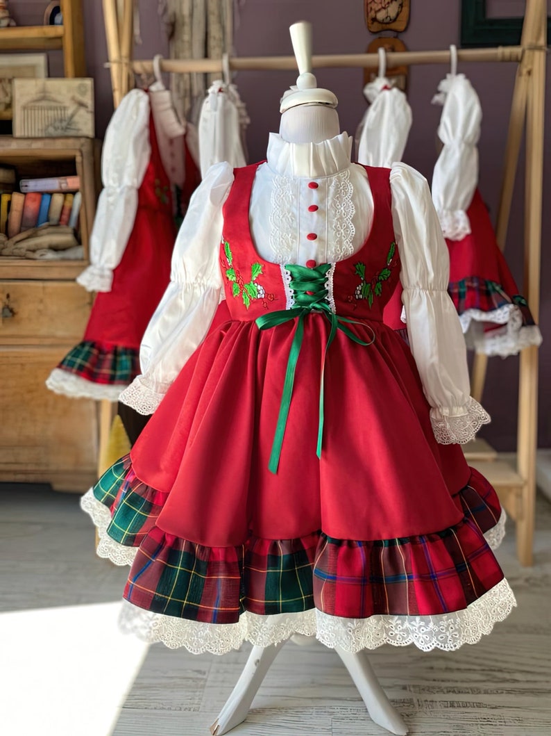 Red Vintage Toddler Dress – Handmade Holiday Outfit With Plaid Trim and ...