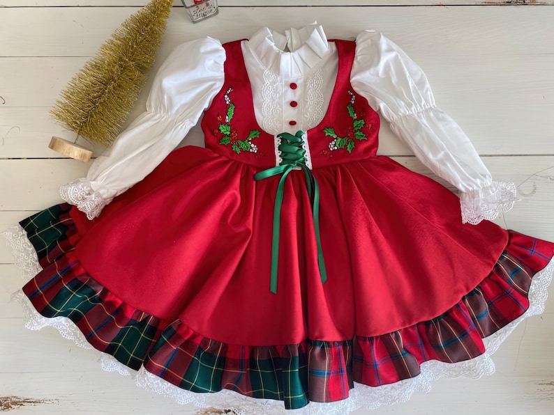 Red Vintage Toddler Dress – Handmade Holiday Outfit With Plaid Trim and ...