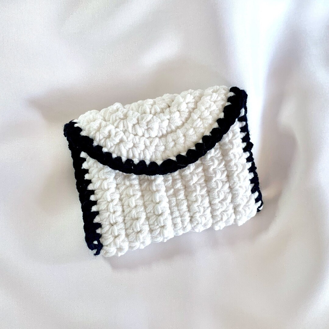 Handmade White Black Cotton Flap Card Holder, Neutral Monochrome ...