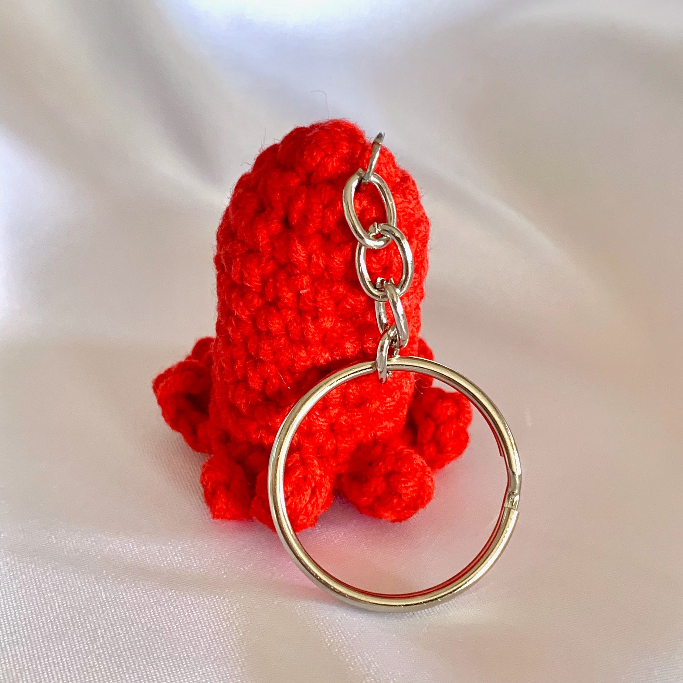 Handmade Red Octopus Crochet Keychain, Marine Sea Animal Squid Key Ring ...