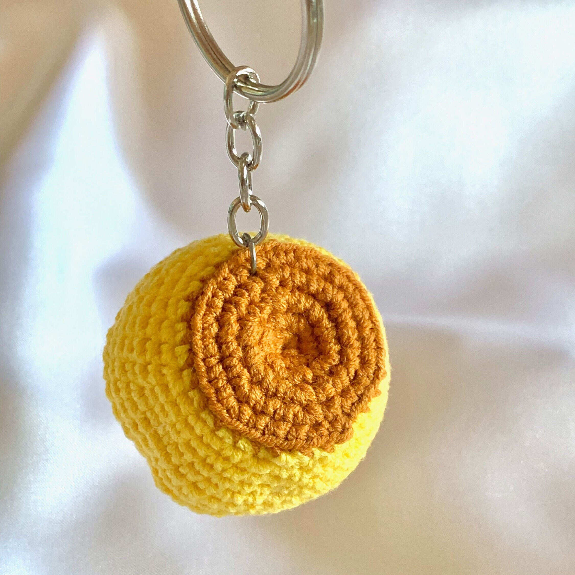 Handmade Custard Pudding Crochet Keychain, Flan Key Ring Amigurimi ...