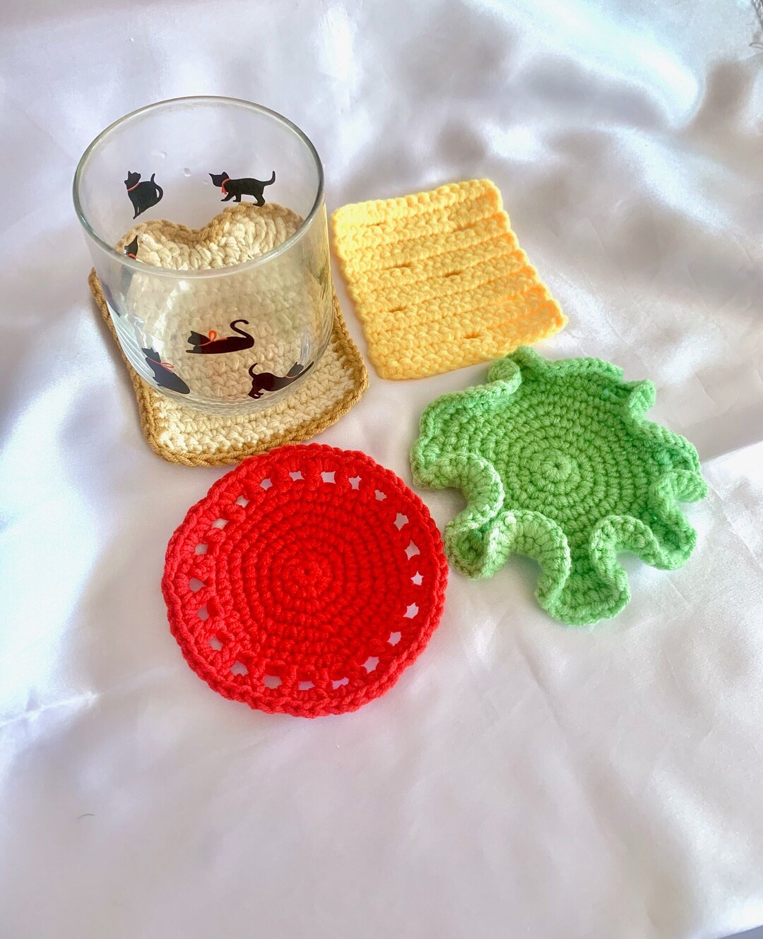 Handmade Sandwich Cotton Coaster Set, Bread Toast Tomato Cheese Lettuce ...