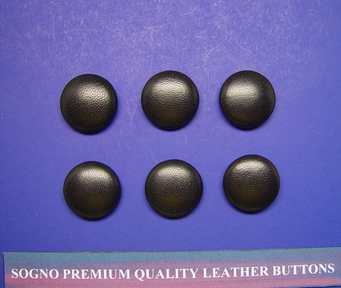 6 Made in USA Black Genuine Leather Buttons 20 Mm 3/4 Inch , Metal Loop ...
