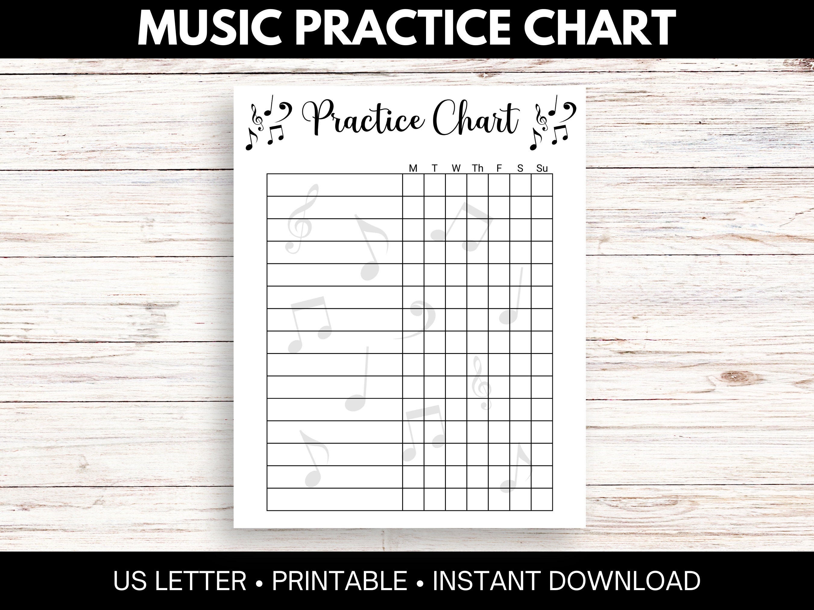 Printable Music Practice Chart Practice Tracker for Music Student Music ...
