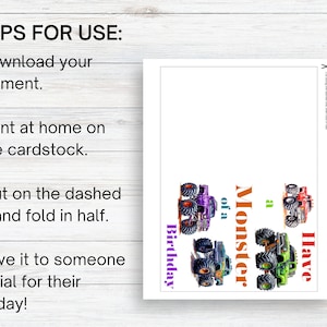 Printable Monster Truck Birthday Card for Kid Birthday Card Printable ...