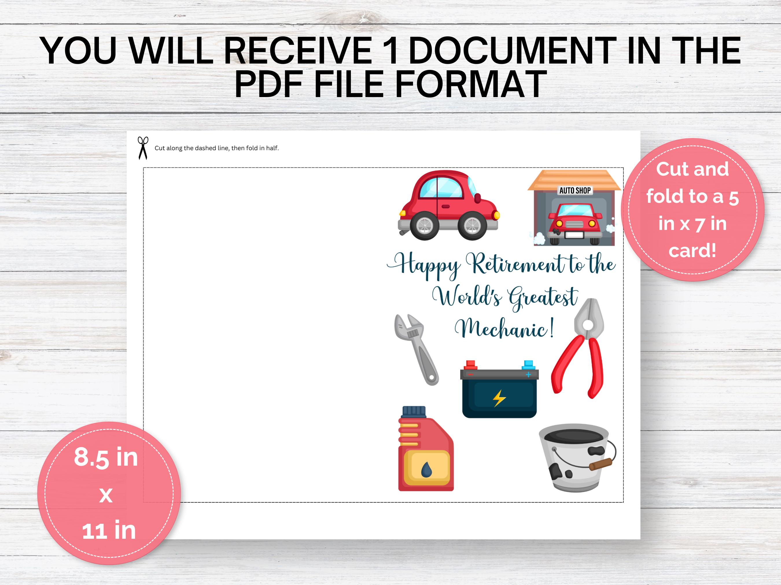 Printable Mechanic Retirement Card Printable Card for Mechanic ...