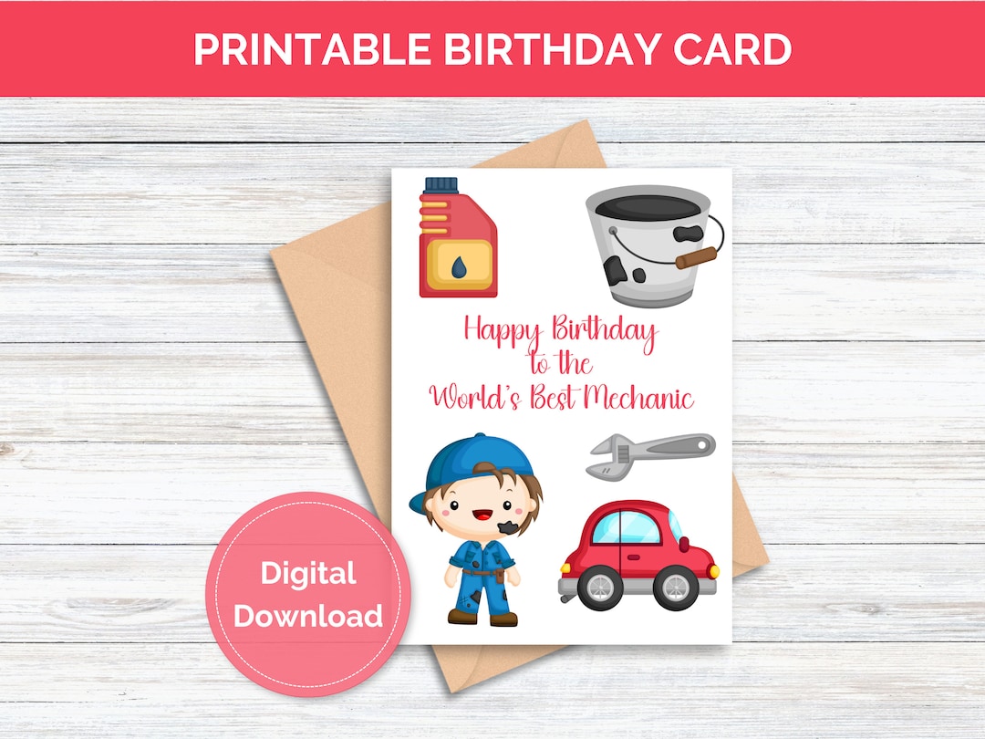 Mechanic Birthday Card for Him Printable Birthday Card for Mechanic ...