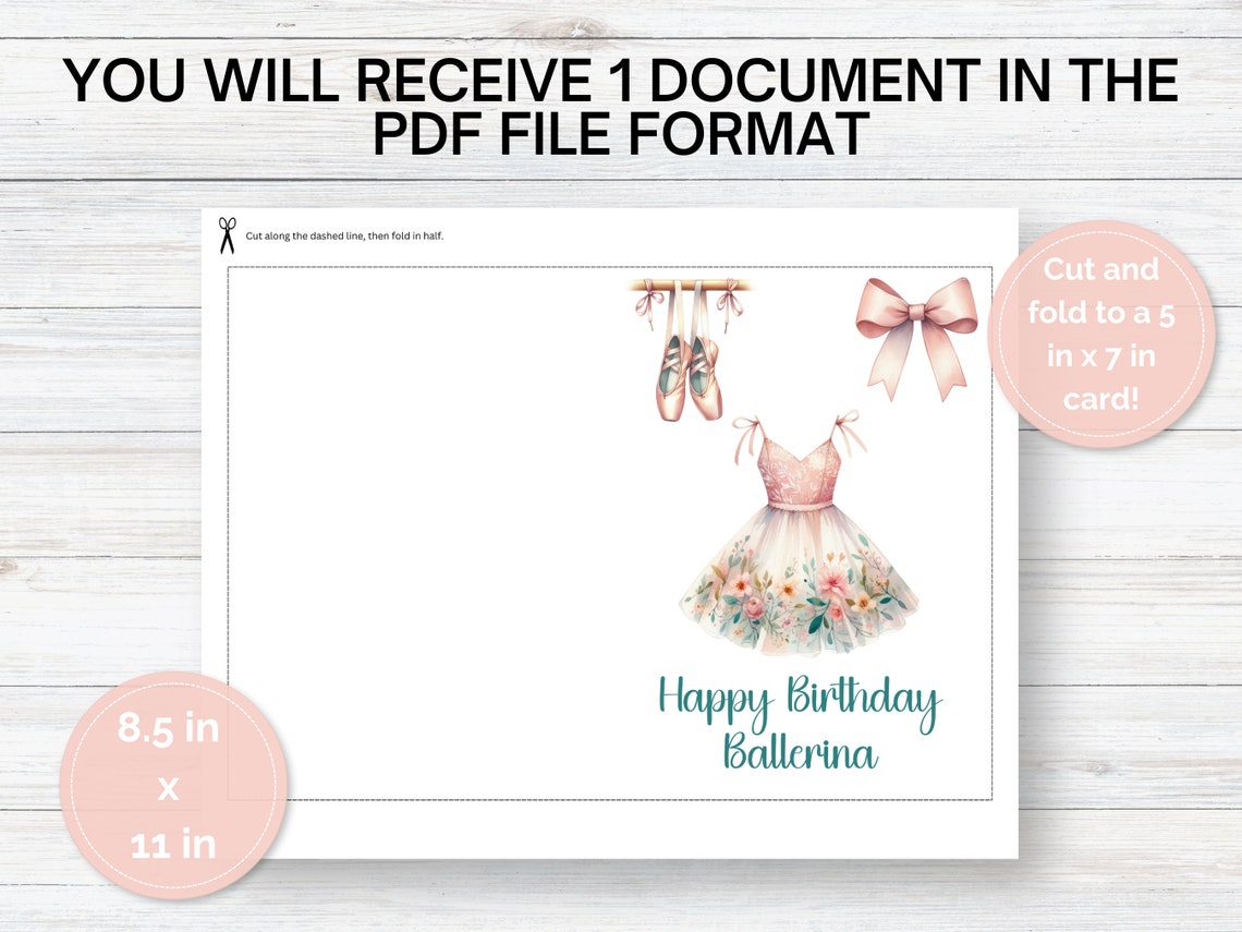 Printable Ballerina Birthday Card Printable Ballet Birthday Card for ...