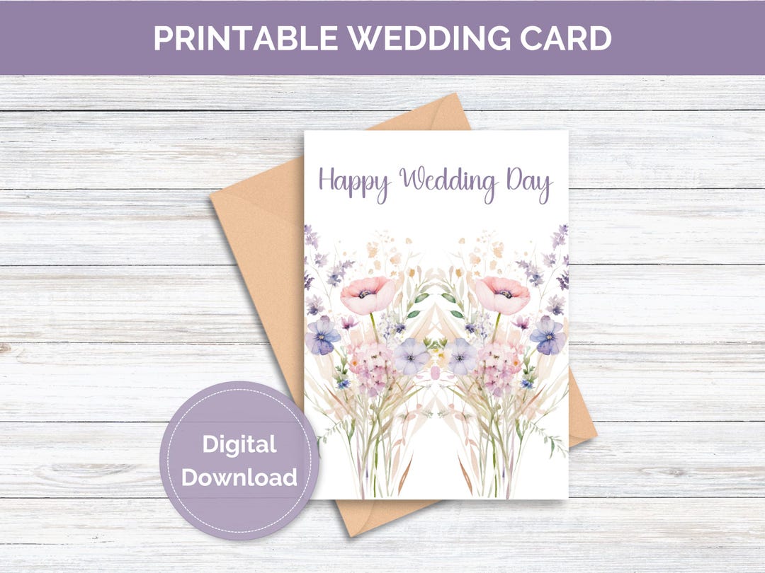 Printable Happy Wedding Day Card Floral Printable Card for Wedding ...