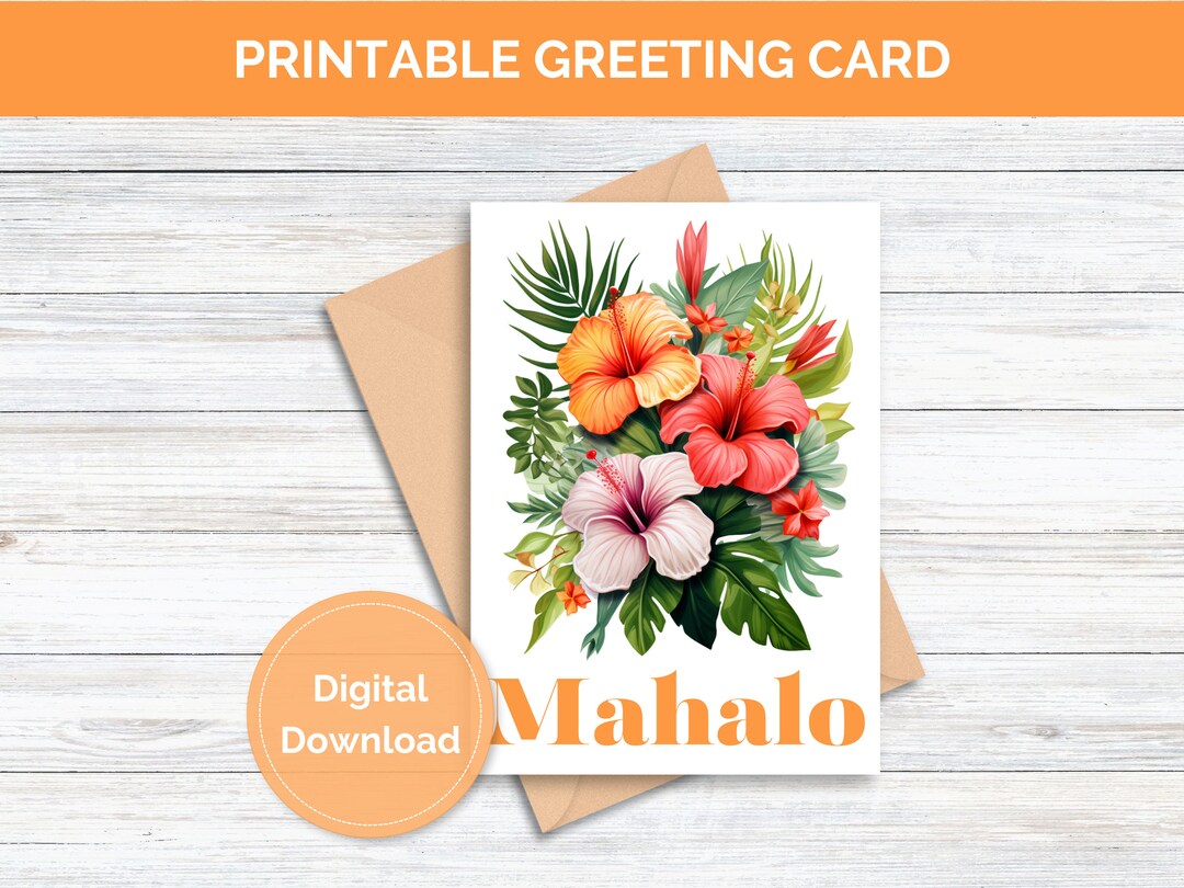 Printable Greeting Card Mahalo Hawaiian Greeting Card Thank You Card ...
