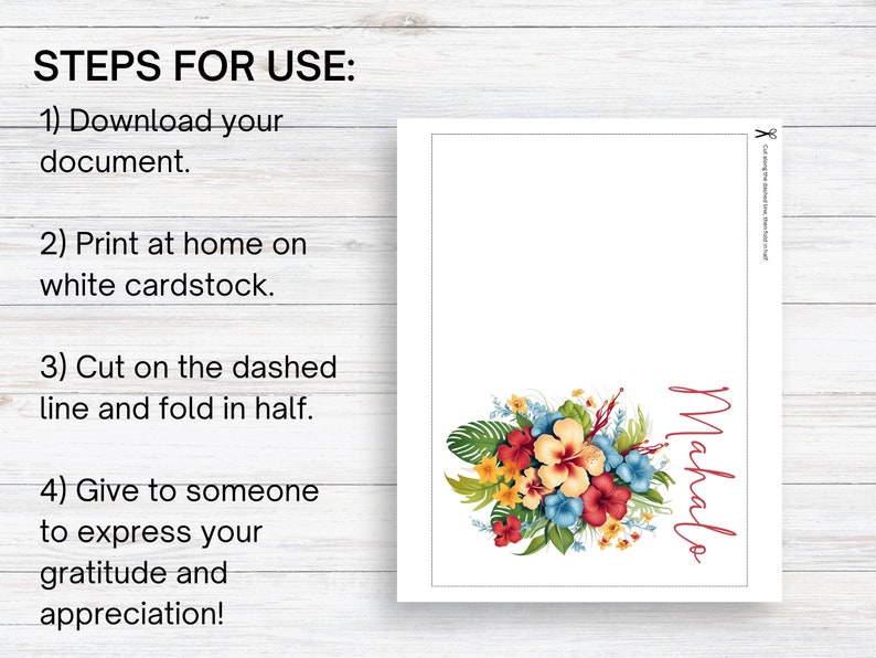 Printable Greeting Card Mahalo Hawaiian Greeting Card Thank You Card ...