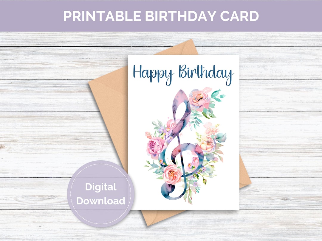 Printable Treble Clef Birthday Card for Musician Treble Clef Card ...