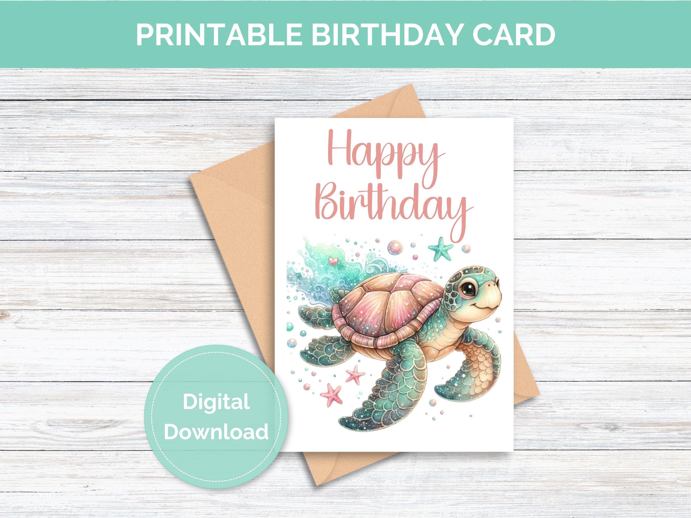 Printable Sea Turtle Birthday Card for Girl Sea Turtle Card Digital ...