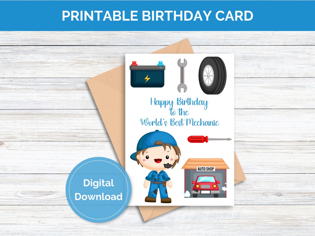 Mechanic Birthday Card for Him Printable Birthday Card for Mechanic ...