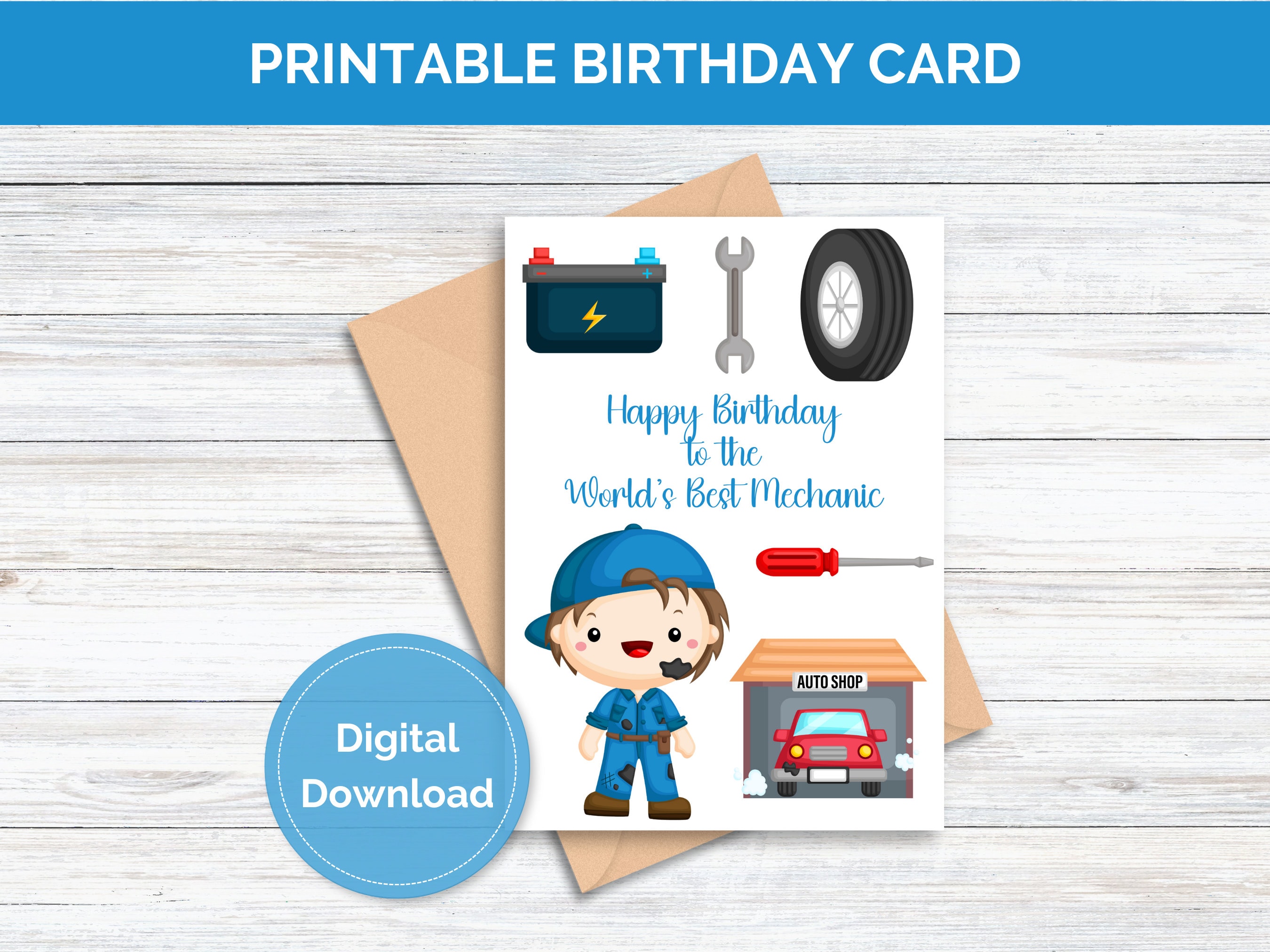 Mechanic Birthday Card for Him Printable Birthday Card for Mechanic ...