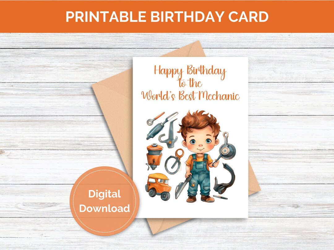 Mechanic Birthday Card for Him Printable Birthday Card for Mechanic ...