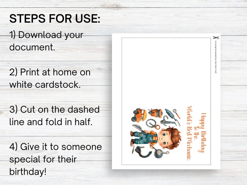 Mechanic Birthday Card for Him Printable Birthday Card for Mechanic ...