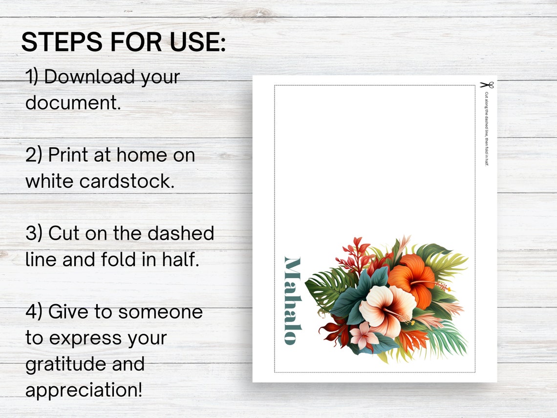 Printable Greeting Card Mahalo Hawaiian Greeting Card Thank You Card ...