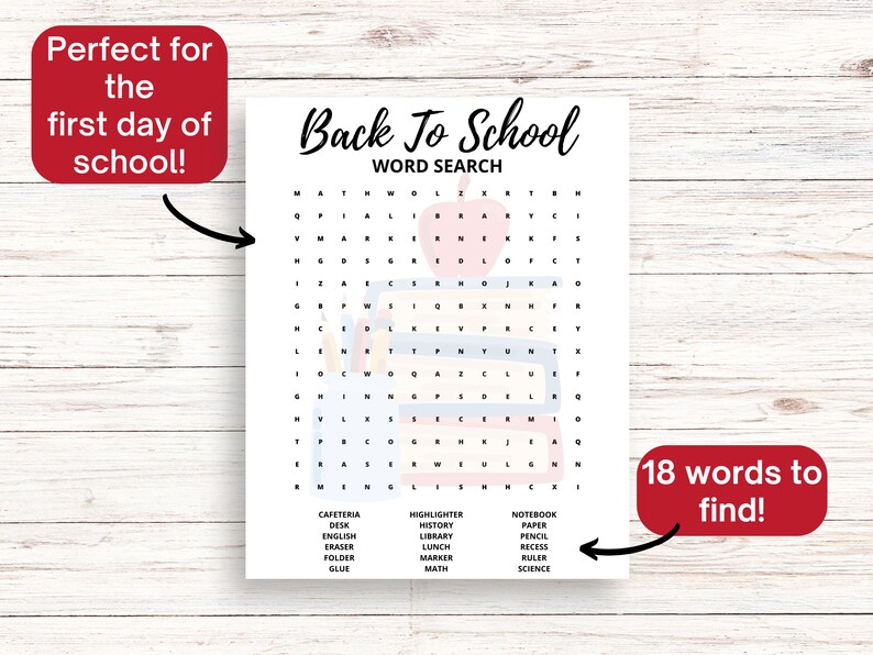 Printable Back to School Word Search Printable Classroom Activity for ...