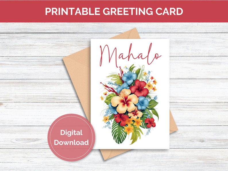 Printable Greeting Card Mahalo Hawaiian Greeting Card Thank You Card ...
