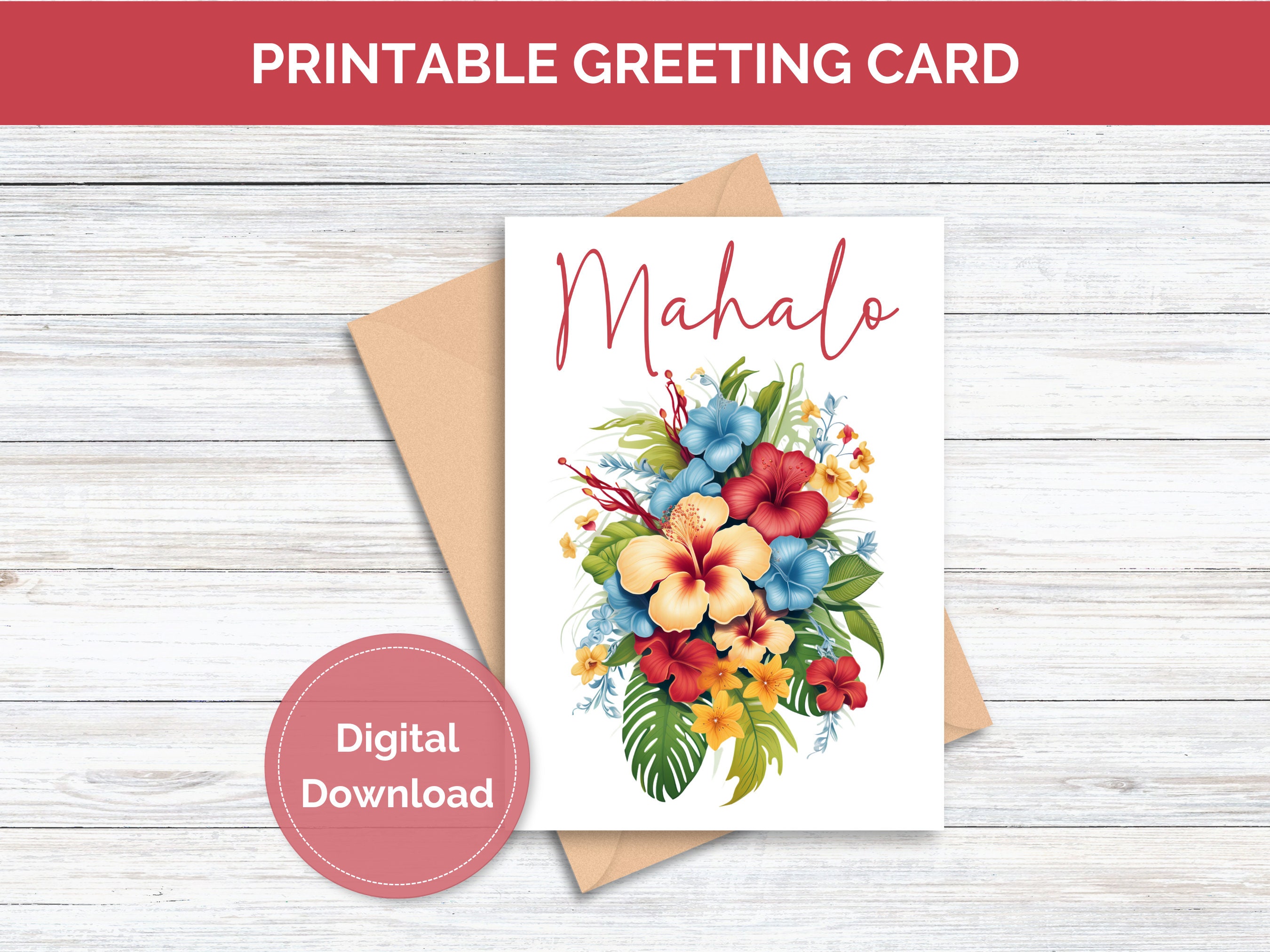 Printable Greeting Card Mahalo Hawaiian Greeting Card Thank You Card ...