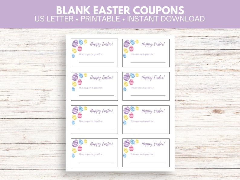 Printable Blank Easter Coupons for Kids Easter Egg Fillers Kids Rewards ...