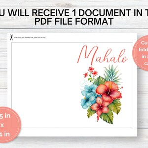 Printable Greeting Card Mahalo Hawaiian Greeting Card Thank You Card ...