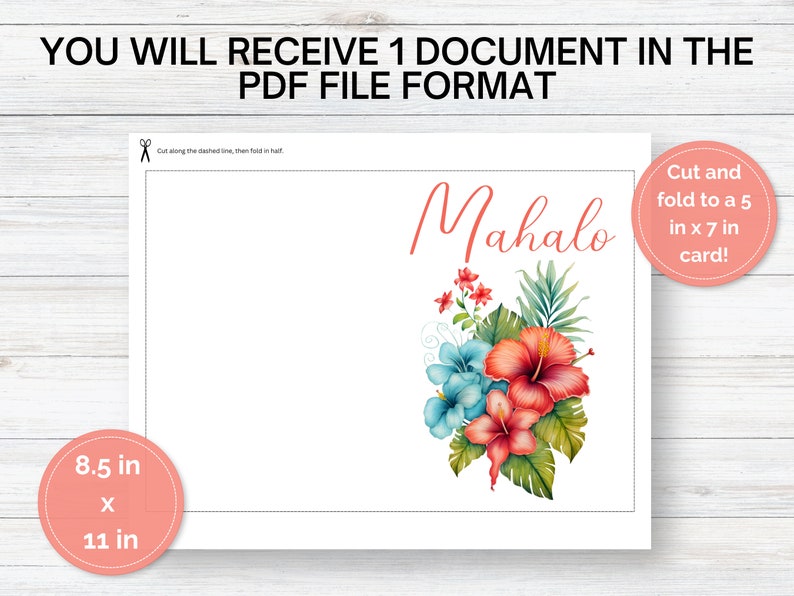 Printable Greeting Card Mahalo Hawaiian Greeting Card Thank You Card ...