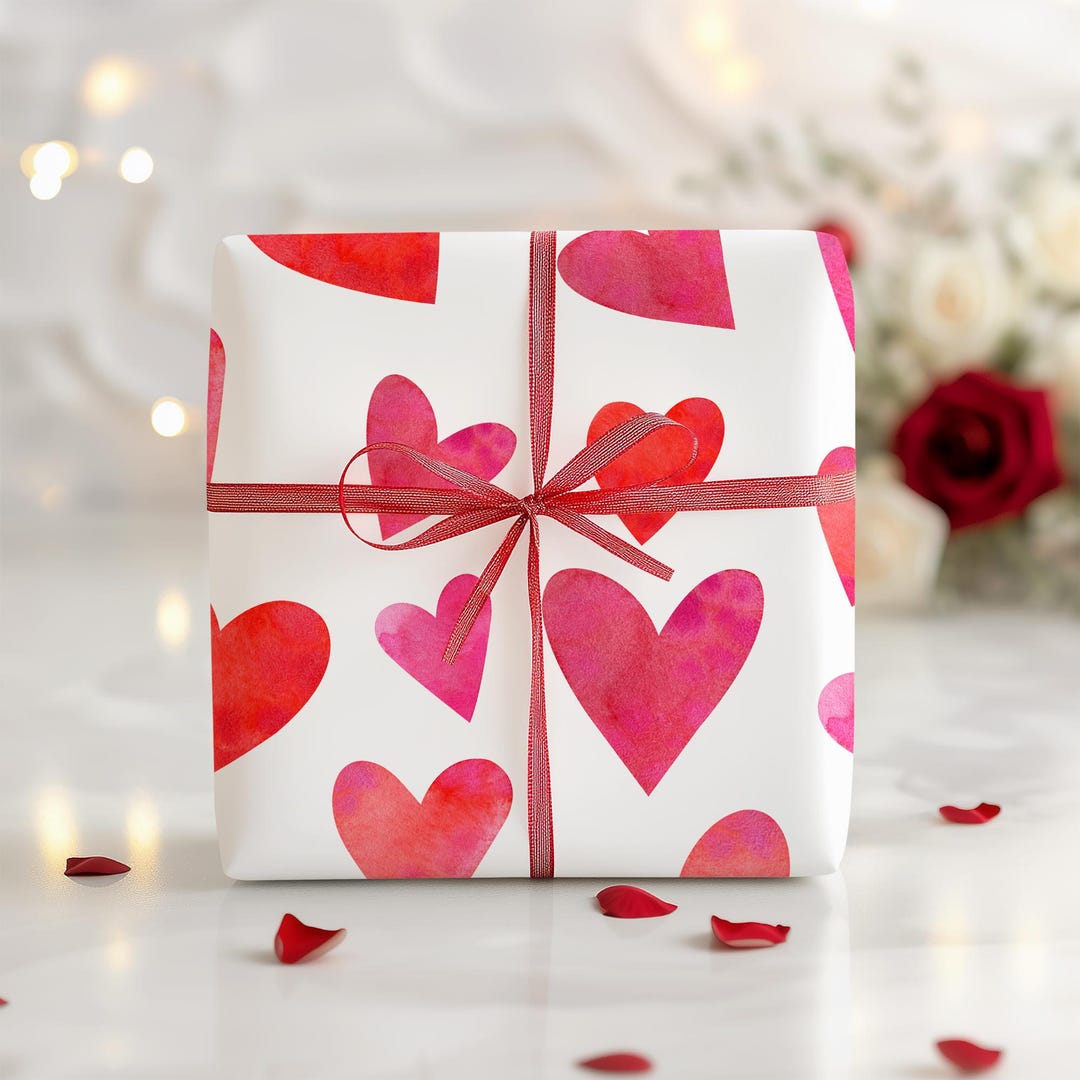 Heart Valentine's Day Wrapping Paper Valentine's Day Gift Wrap Heart ...