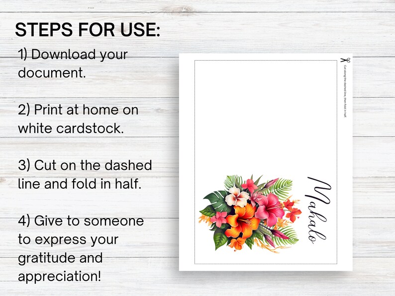 Printable Greeting Card Mahalo Hawaiian Greeting Card Thank You Card ...