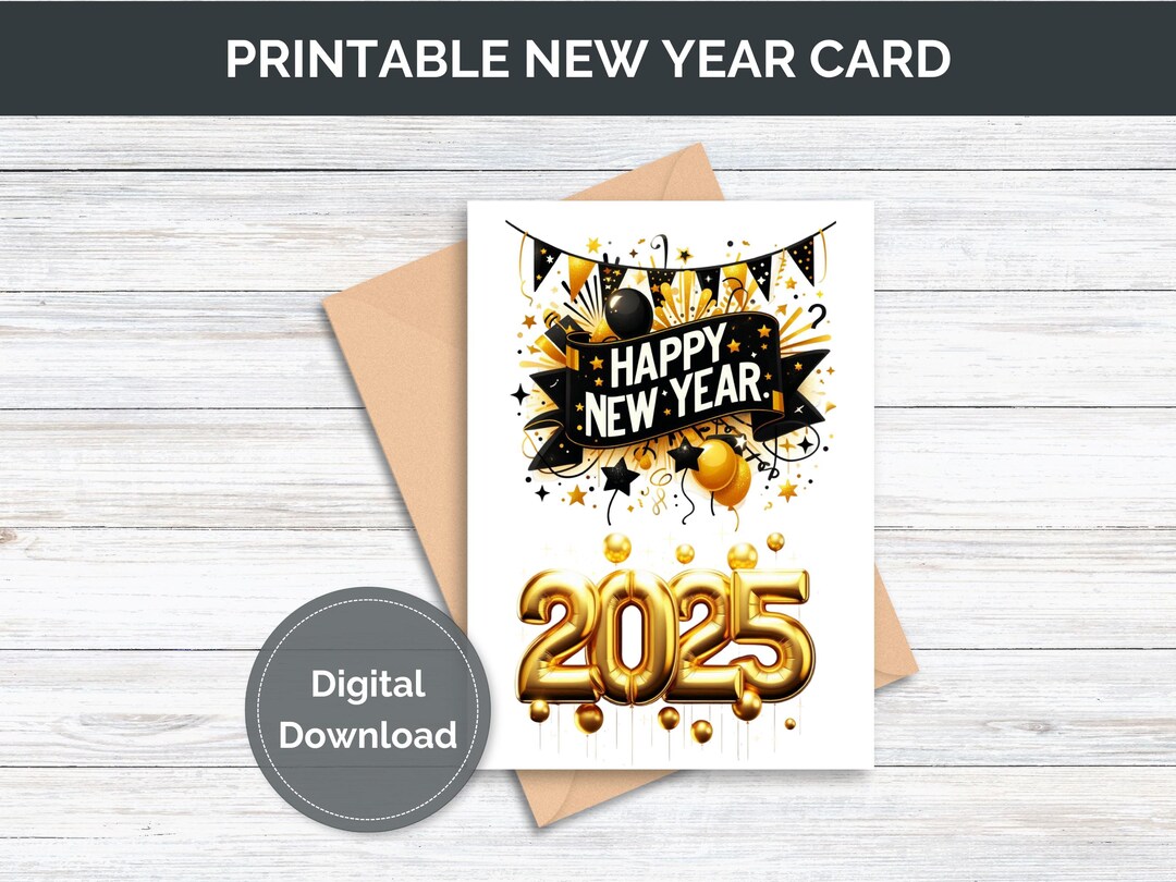 Carte imprimable Happy New Year 2025 en téléchargement numérique Carte ...