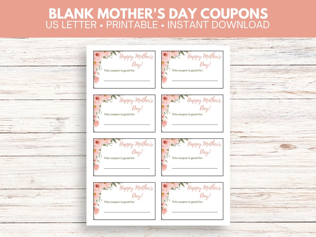 Printable Blank Mother's Day Coupons Gift for Mom Mother's Day Gift ...