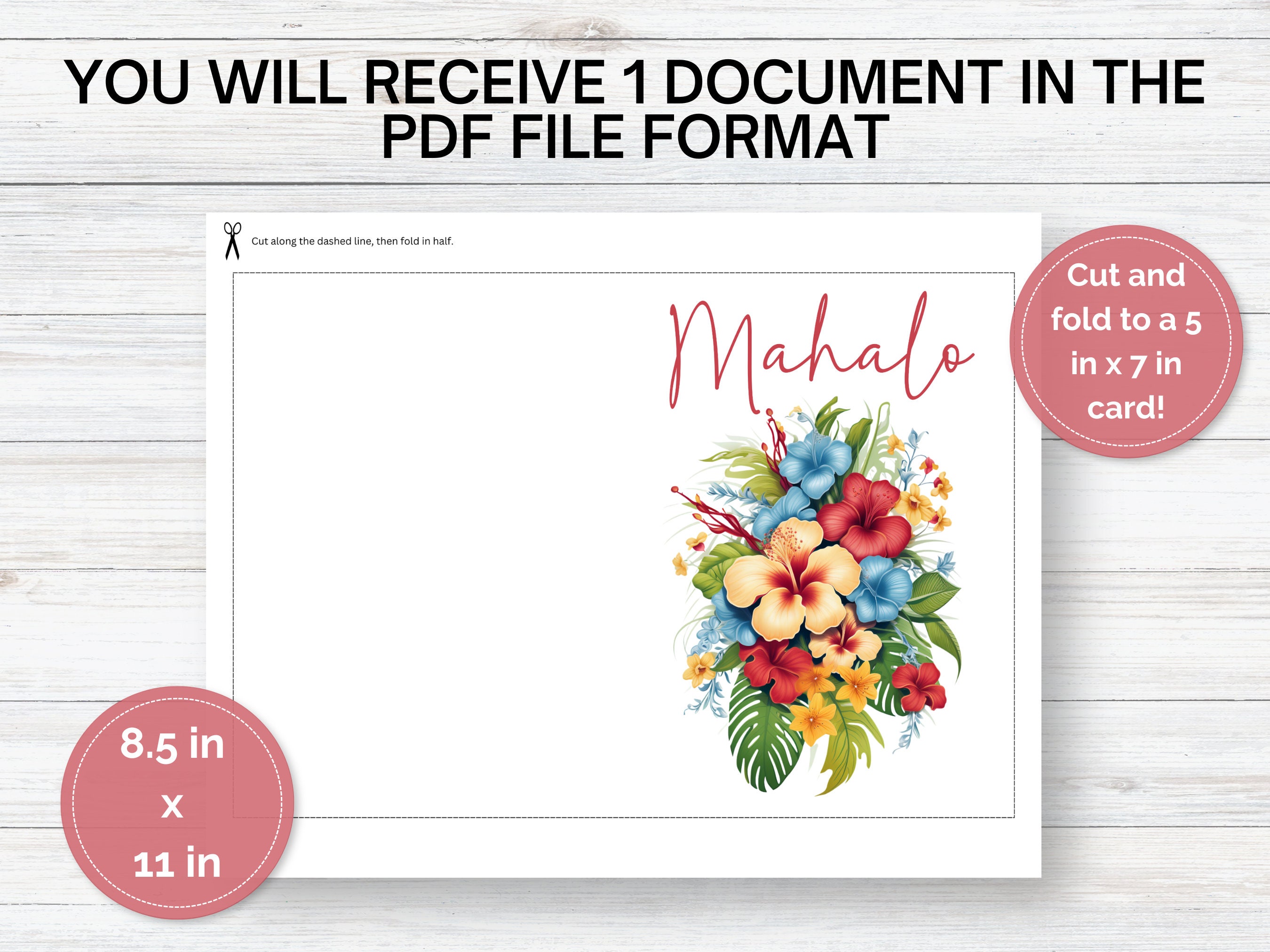 Printable Greeting Card Mahalo Hawaiian Greeting Card Thank You Card ...