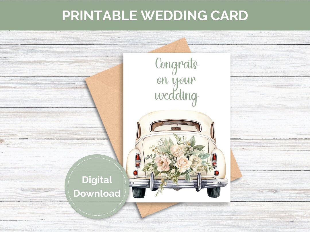 Printable Wedding Congratulations Card Floral Wedding Card Digital ...